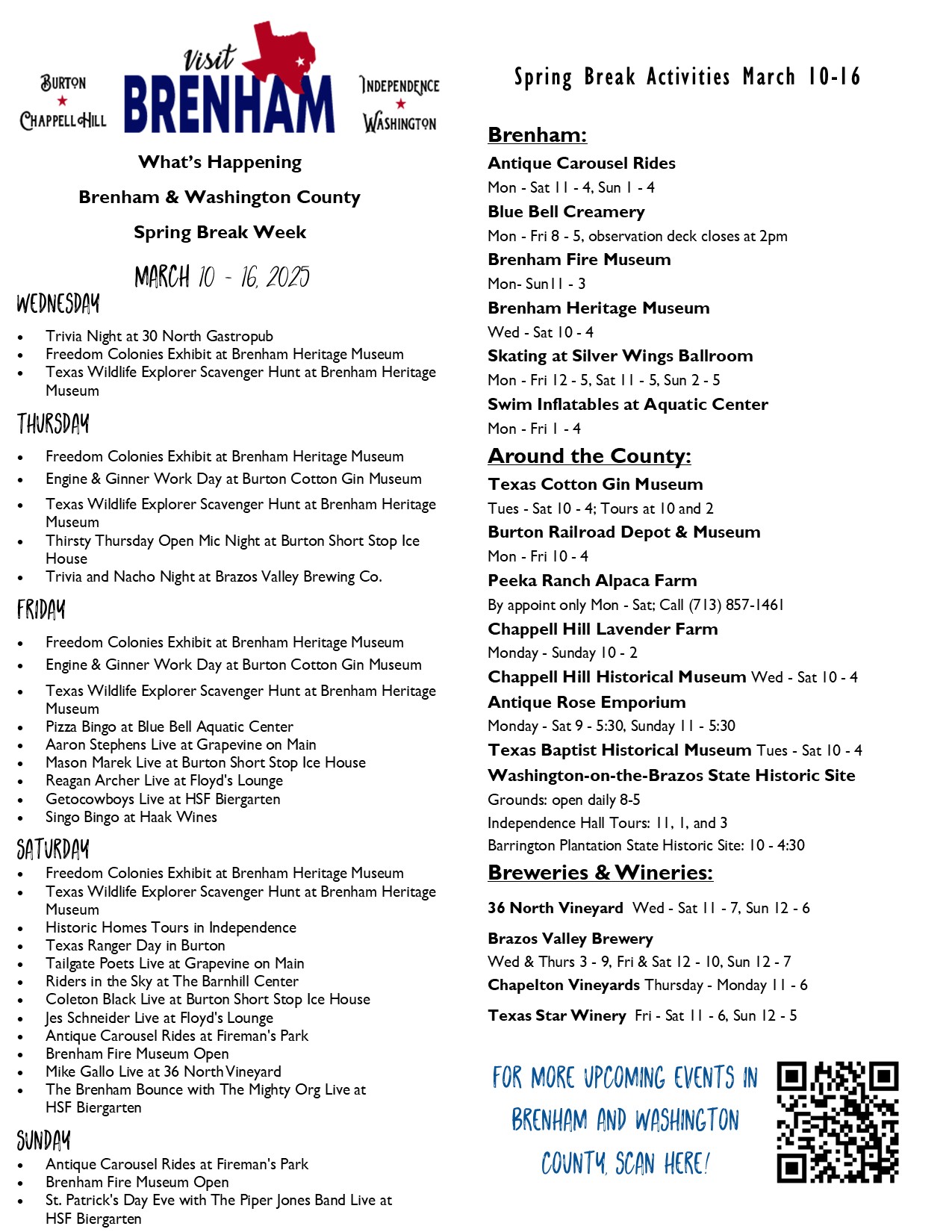Your Guide To Spring Break Week In Brenham Visit Brenham Texas